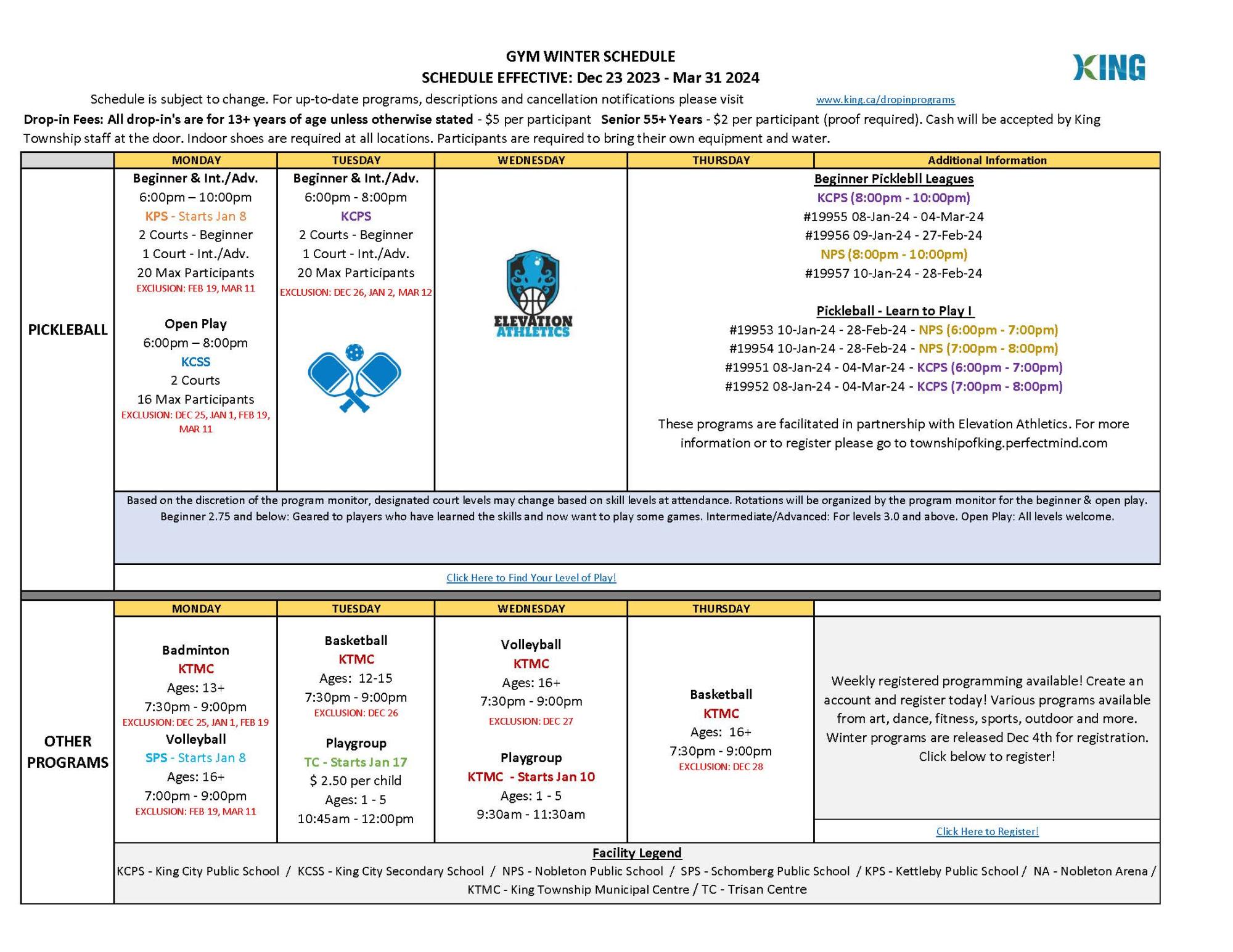 Drop-In Programs | Township Of King